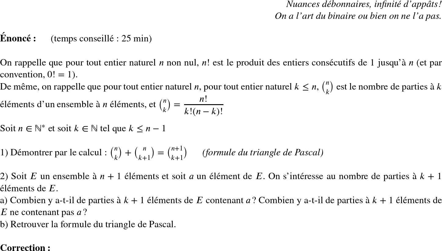 Formule du triangle de Pascal – Ayoub et les maths