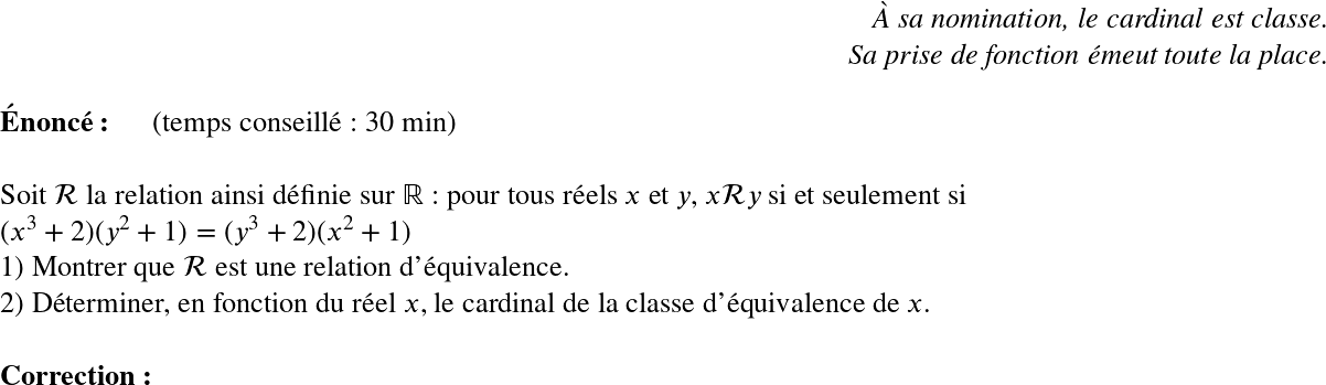 Relation d’équivalence sur R et cardinal des classes – Ayoub et les maths